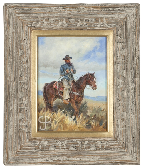 Shawn Cameron | Cowboy on horseback holding a rope | MutualArt