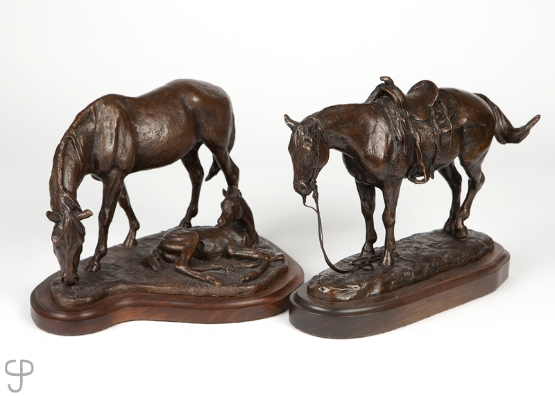 Cynthia Rigden | Two works: standing saddled horse and mare near a ...