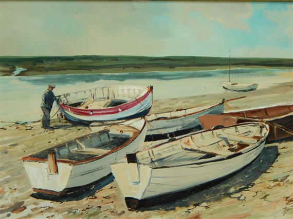 Jason Partner | Boats Along the Creek Blakeney Norfolk (1964) | MutualArt