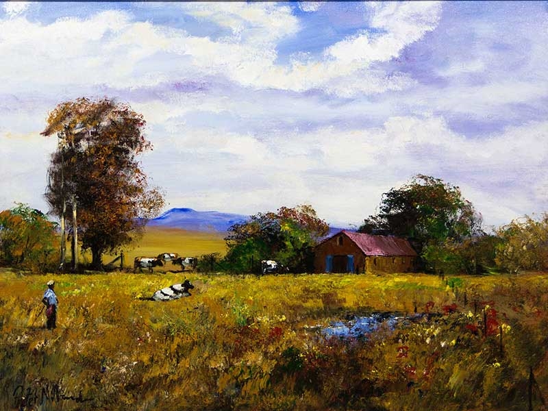 Pieter Millard | Farm Landscape with Cattle and Figure | MutualArt