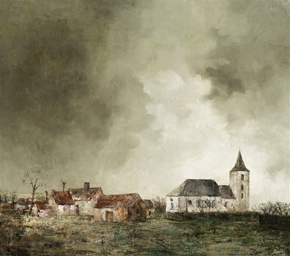 Leo Piron | Landscape with Village and Church | MutualArt