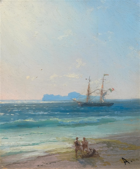 Ivan Aivazovsky | A sailing ship on a high sea by moonlight | MutualArt