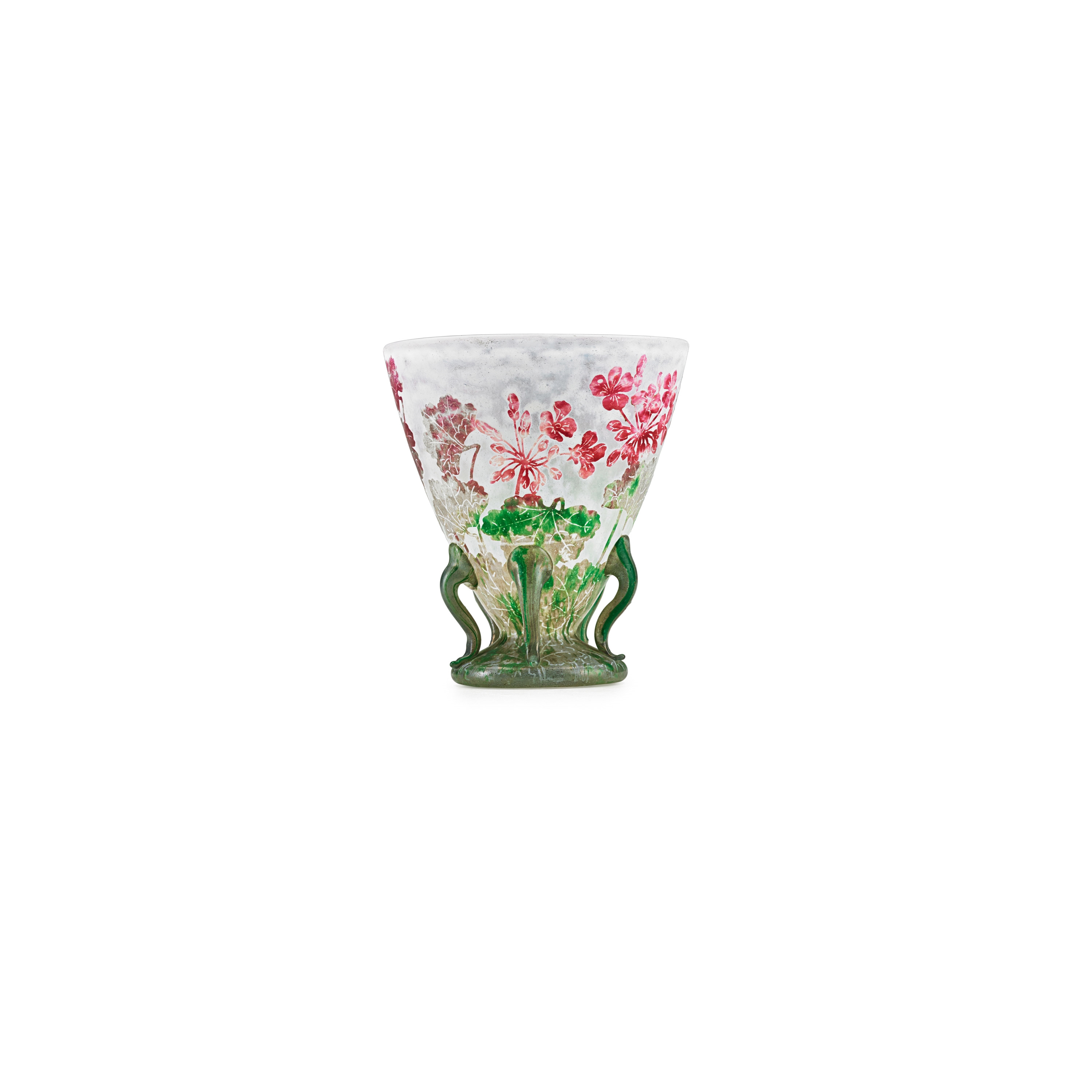 Daum Frères | Acid-etched enameled cameo glass coupe with geraniums ...
