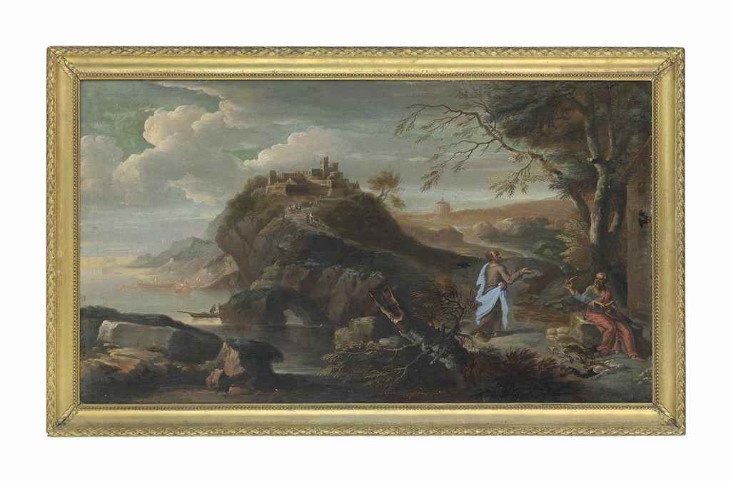 Joseph Goupy | A coastal landscape with Hippocrates and Democritus ...