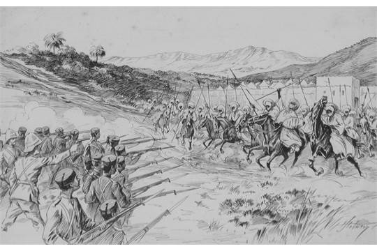 H. Johnson | Boer War scene of British foot soldiers repelling native ...