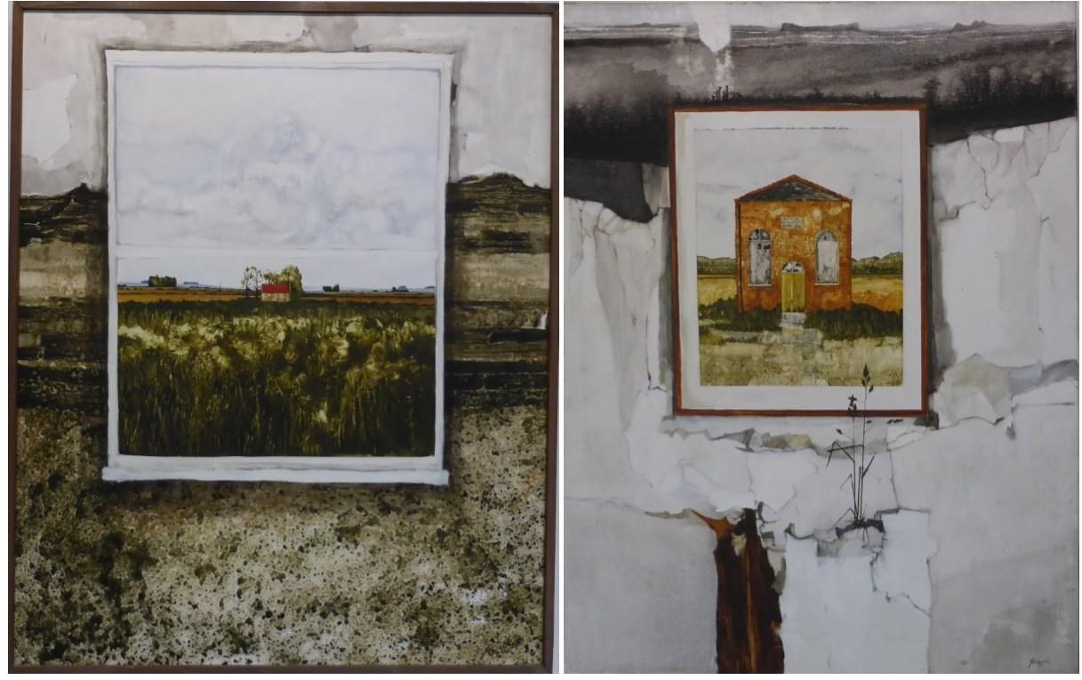 John Ridgewell | 2 works, Landscape painting in a landscape, chapel in ...