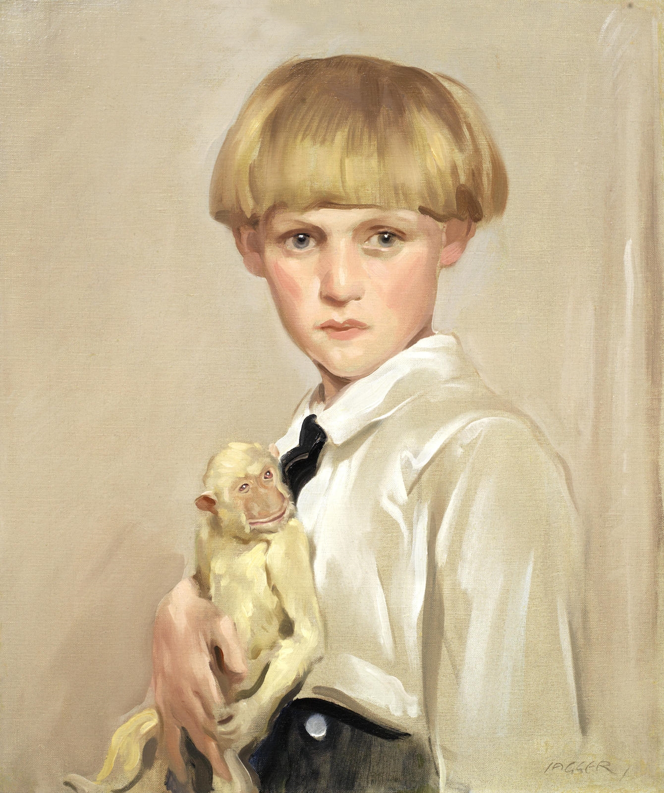 David Jagger | Portrait of a boy with his monkey | MutualArt