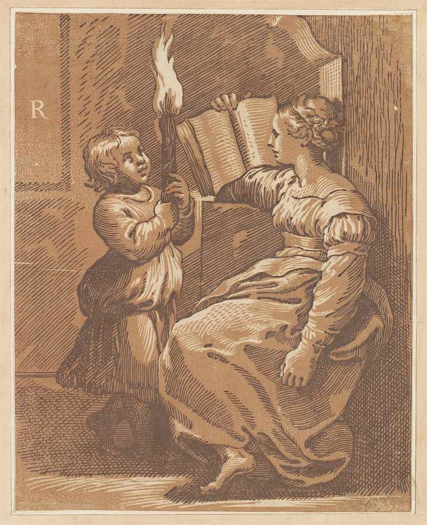 Ugo Da Carpi | A Sybil with a Child holding a Torch | MutualArt