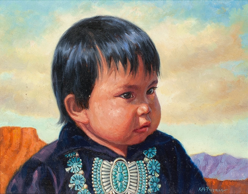 Kenneth M. Freeman | Indian Child in Blue with Turqouise | MutualArt