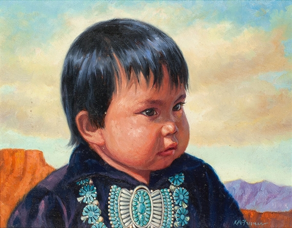 Kenneth M. Freeman | Indian Child in Blue with Turqouise | MutualArt