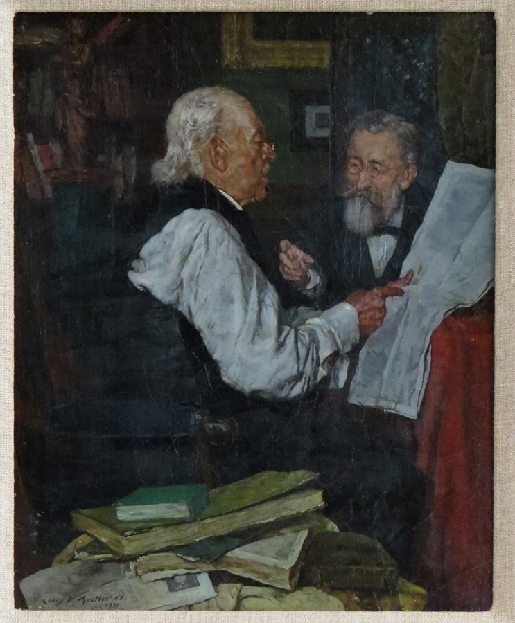 Louis Charles Moeller | Elegant Woman Looking at a Print (1885) | MutualArt