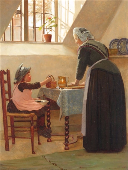 Edith Hayllar | Making blackberry pie (1886) | MutualArt