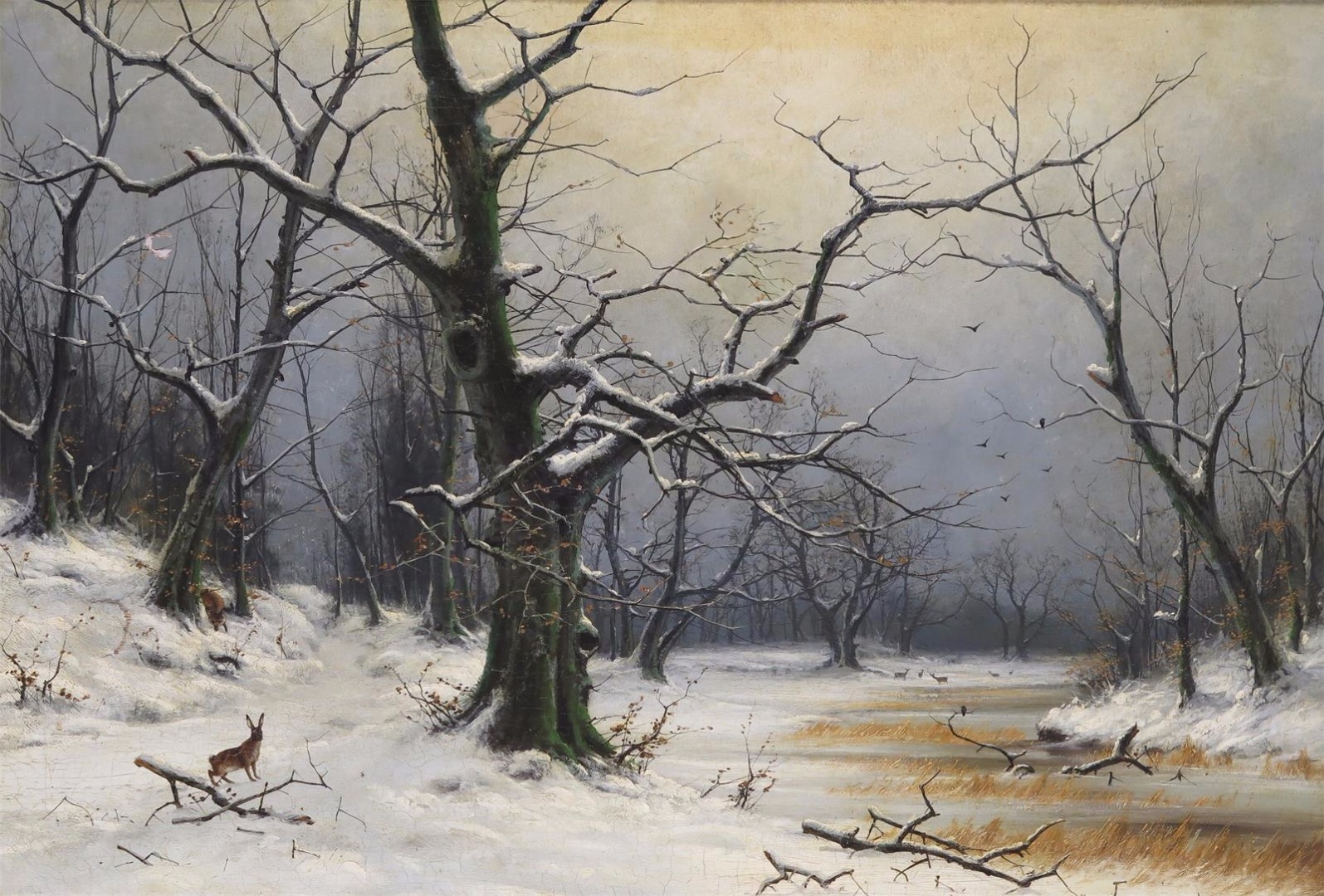 Nils Hans Christiansen | Wildlife in a winter river landscape (1886 ...