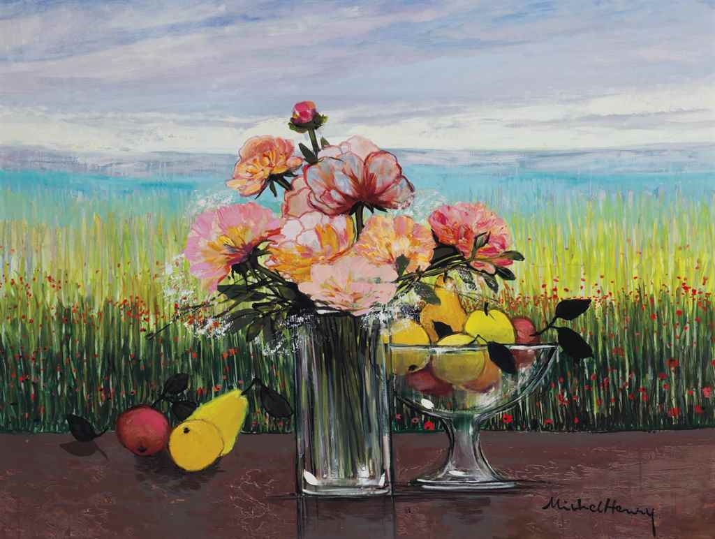 Michel Henry | Still Life with View of Red Flowers | MutualArt