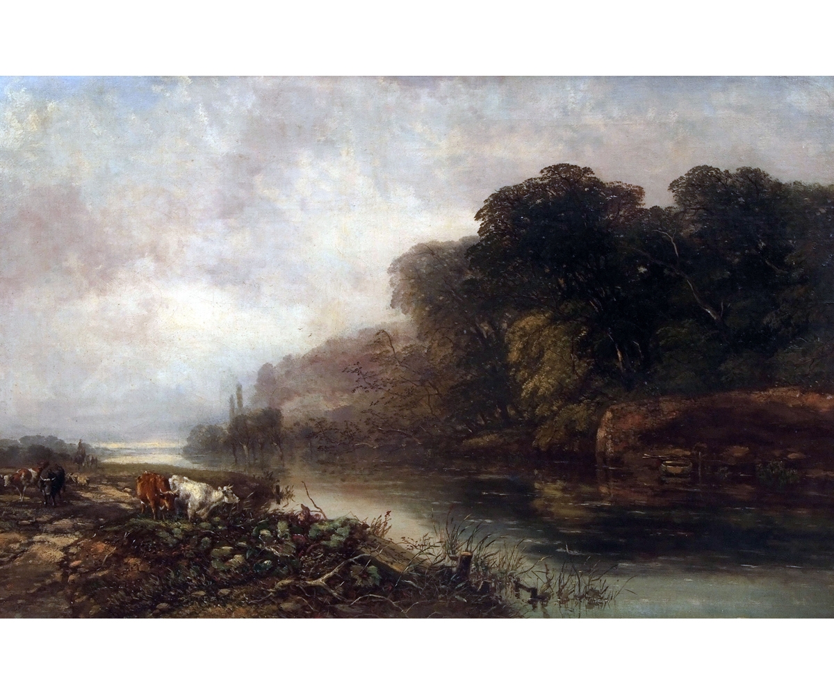 Arthur James Stark | River Landscape with Herder, Sheep and Cattle at ...