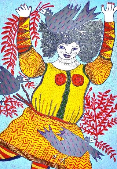 Barbara Hanrahan | Girl with Birds (1976) | MutualArt