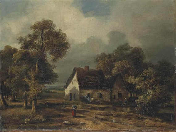 Fanny Demadières | Paysage avec une ferme et une mare | MutualArt