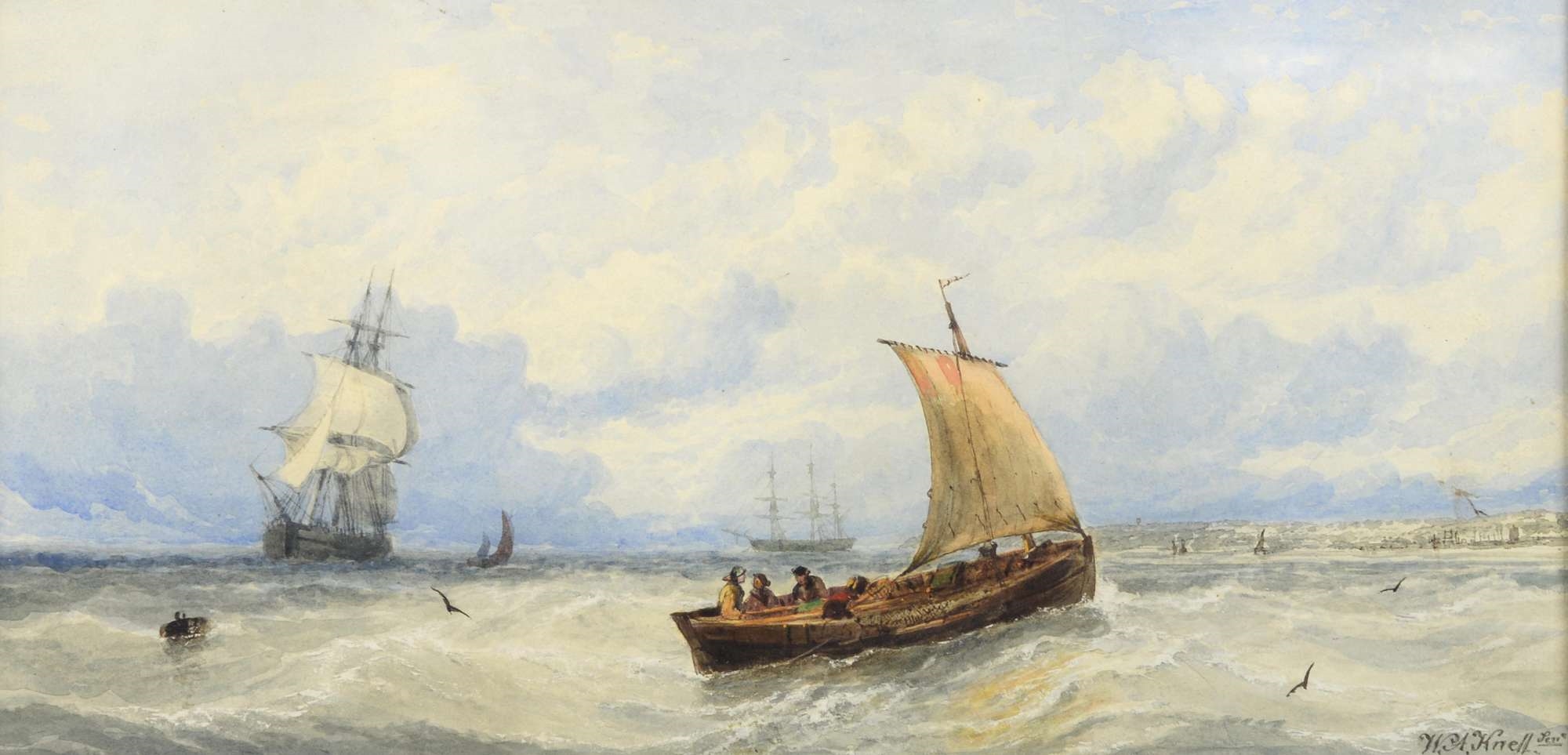 William Adolphus Knell | Fishing Smack and Ships at Sea | MutualArt