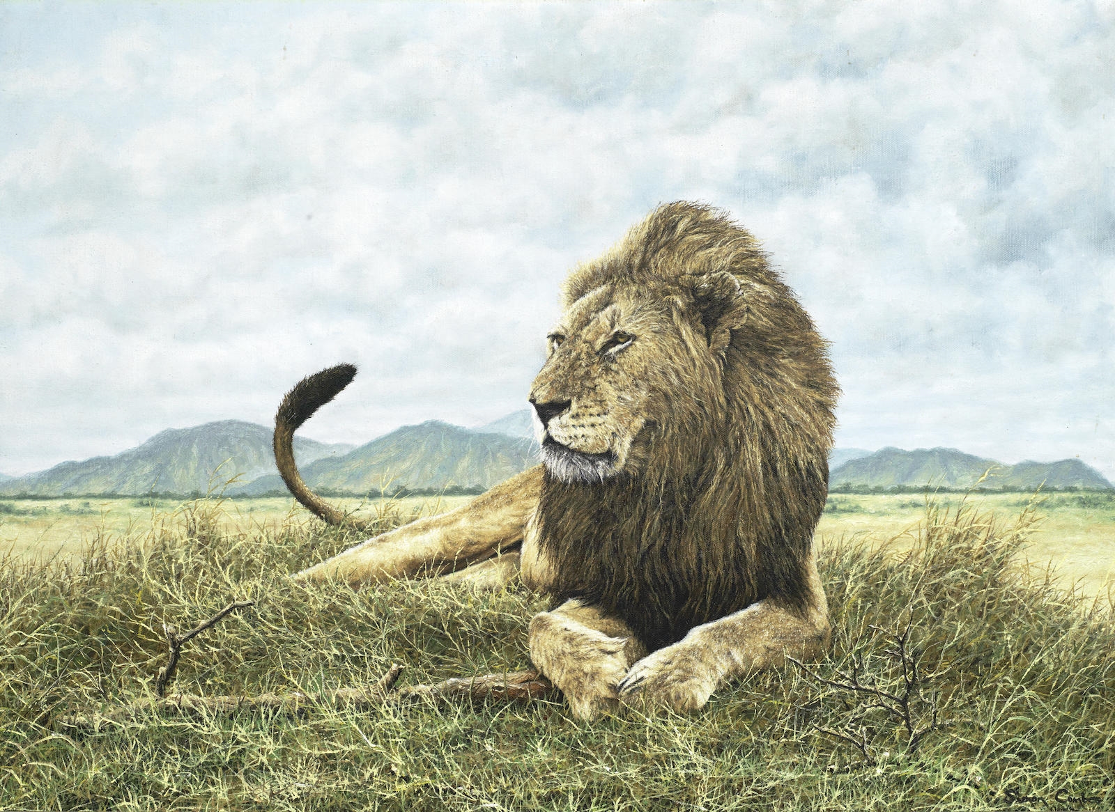 Simon Combes | Lion in the savannah (1975) | MutualArt