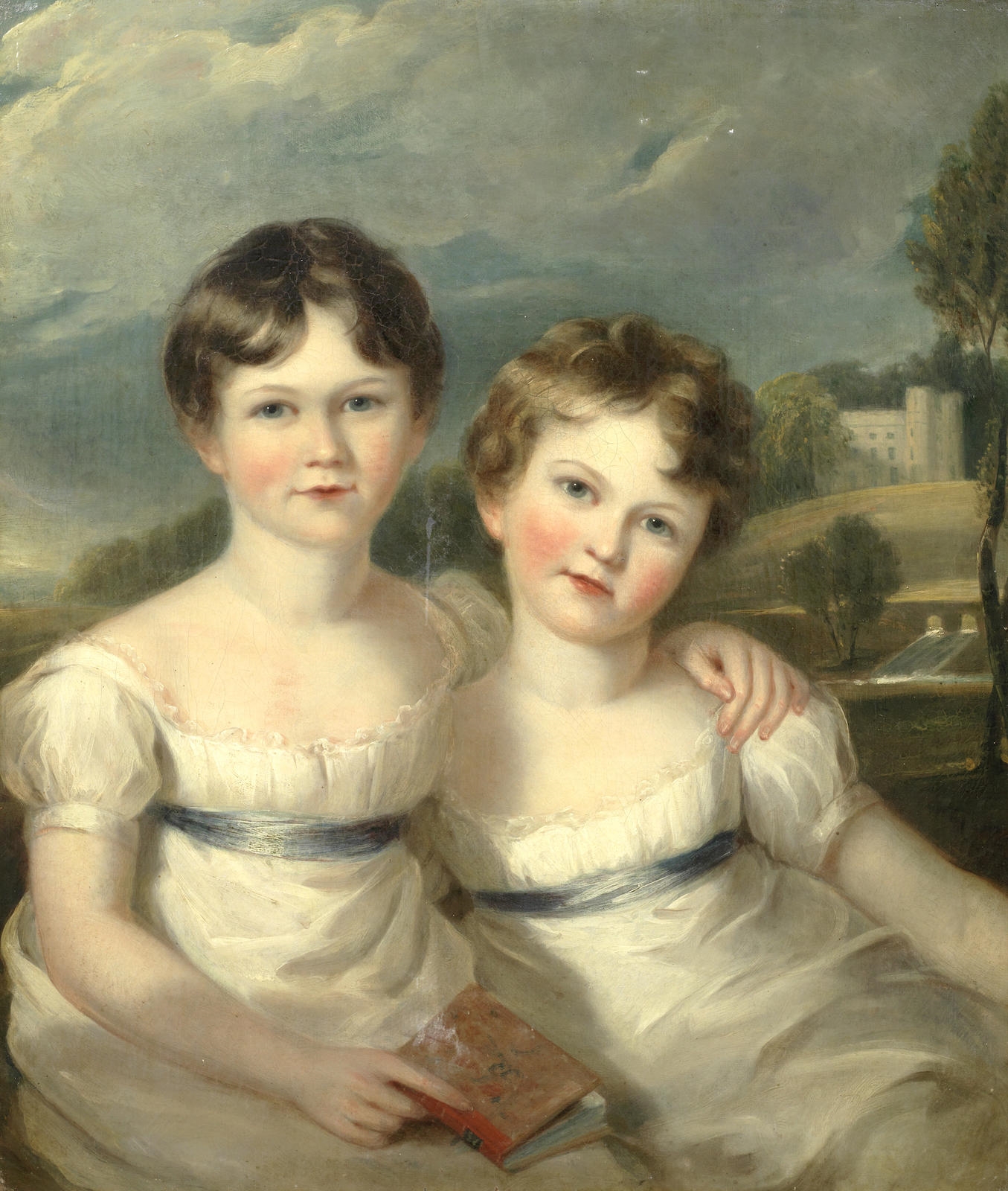Thomas Barber | Portrait of two children with a house beyond, | MutualArt