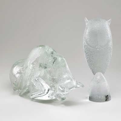 Livio Seguso | Owl and bull textured glass tabletop sculptures | MutualArt