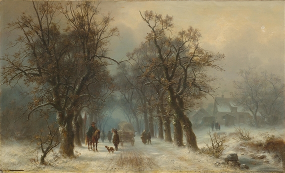 Heinrich Hofer | Loggers on a frozen waterway (1873) | MutualArt