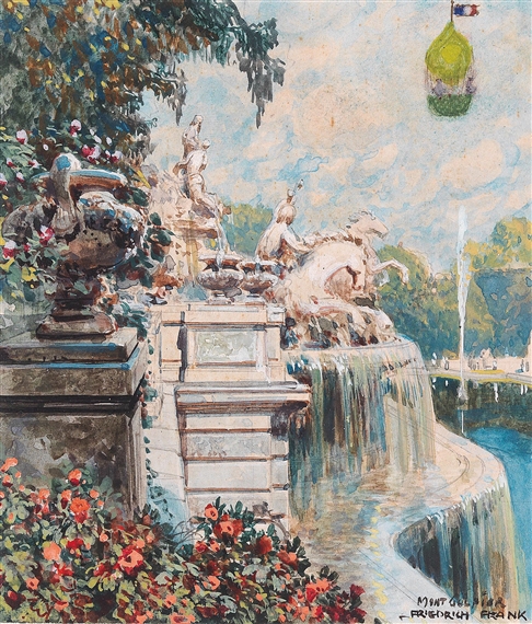 Friedrich Frank | A fountain and a hot air balloon | MutualArt