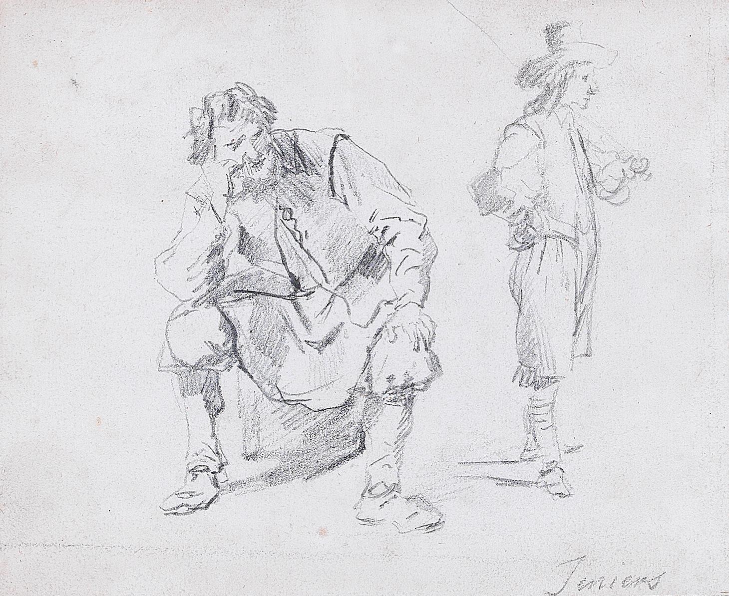 David Teniers the Younger | a study sheet with two figures | MutualArt
