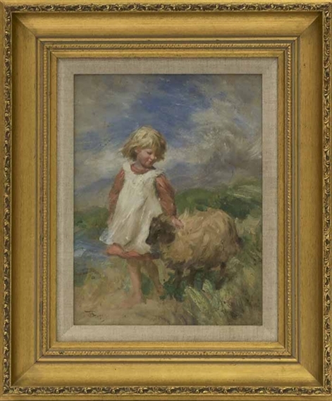 Robert Duddingstone Herdman | Portrait of a Young Girl and her Sheep ...