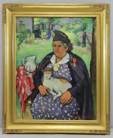 Simka Simkhovitch | Woman with Cat in Garden | MutualArt