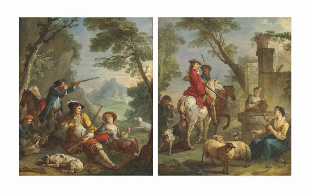 Charles Joseph Natoire | A hunter and a young lady resting in a ...