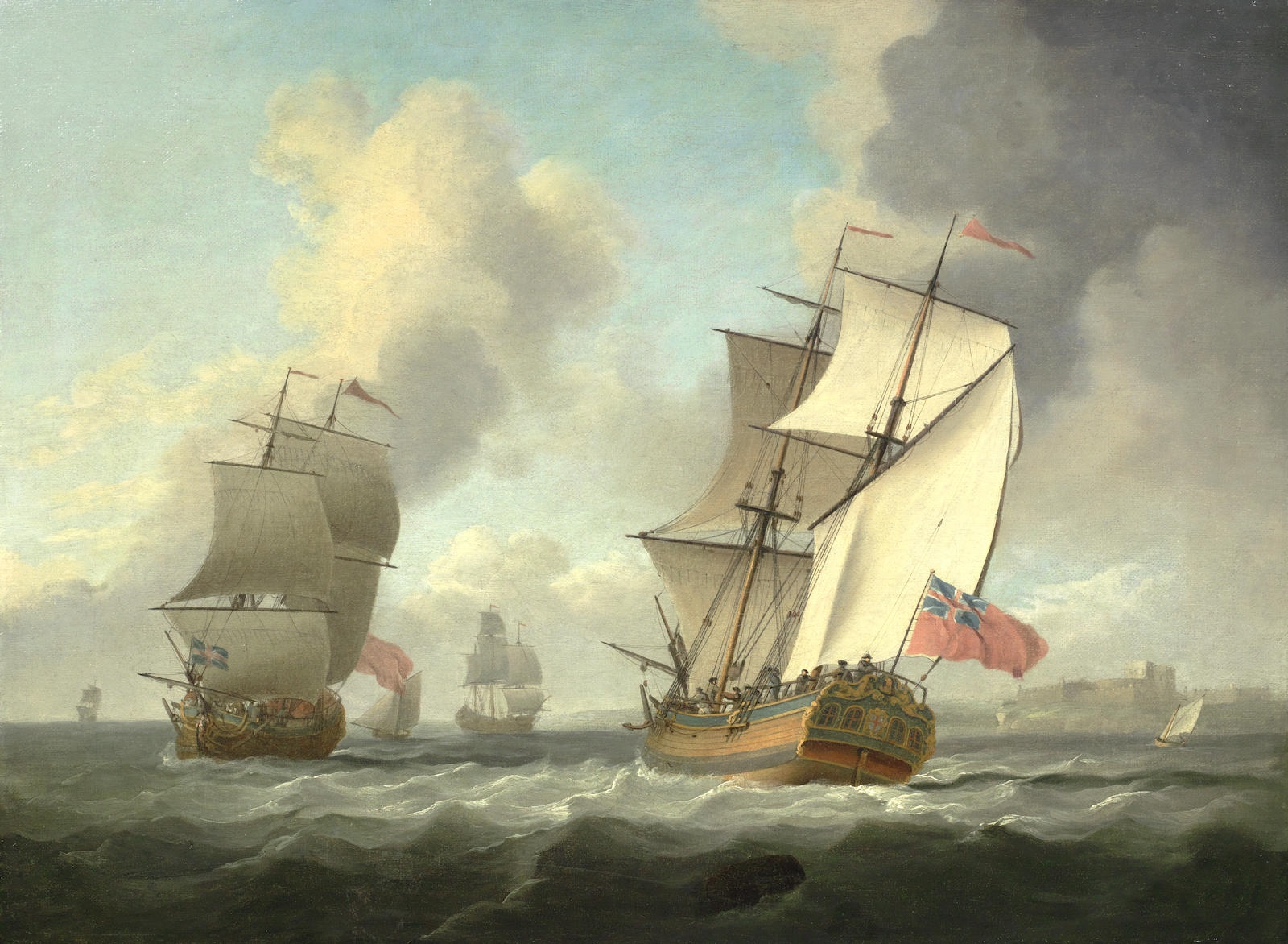 Peter Monamy | A Trinity House yacht passing a frigate off what is ...