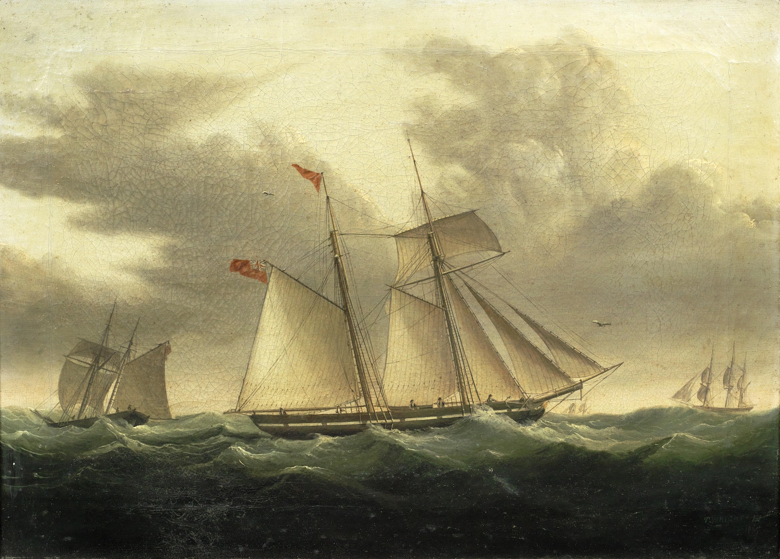 Thomas Jefferson Wright | A two-masted topsail schooner beating to ...