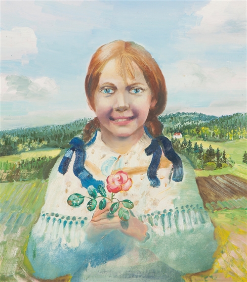 Harald Vike | Portrait of a Girl with Rose | MutualArt