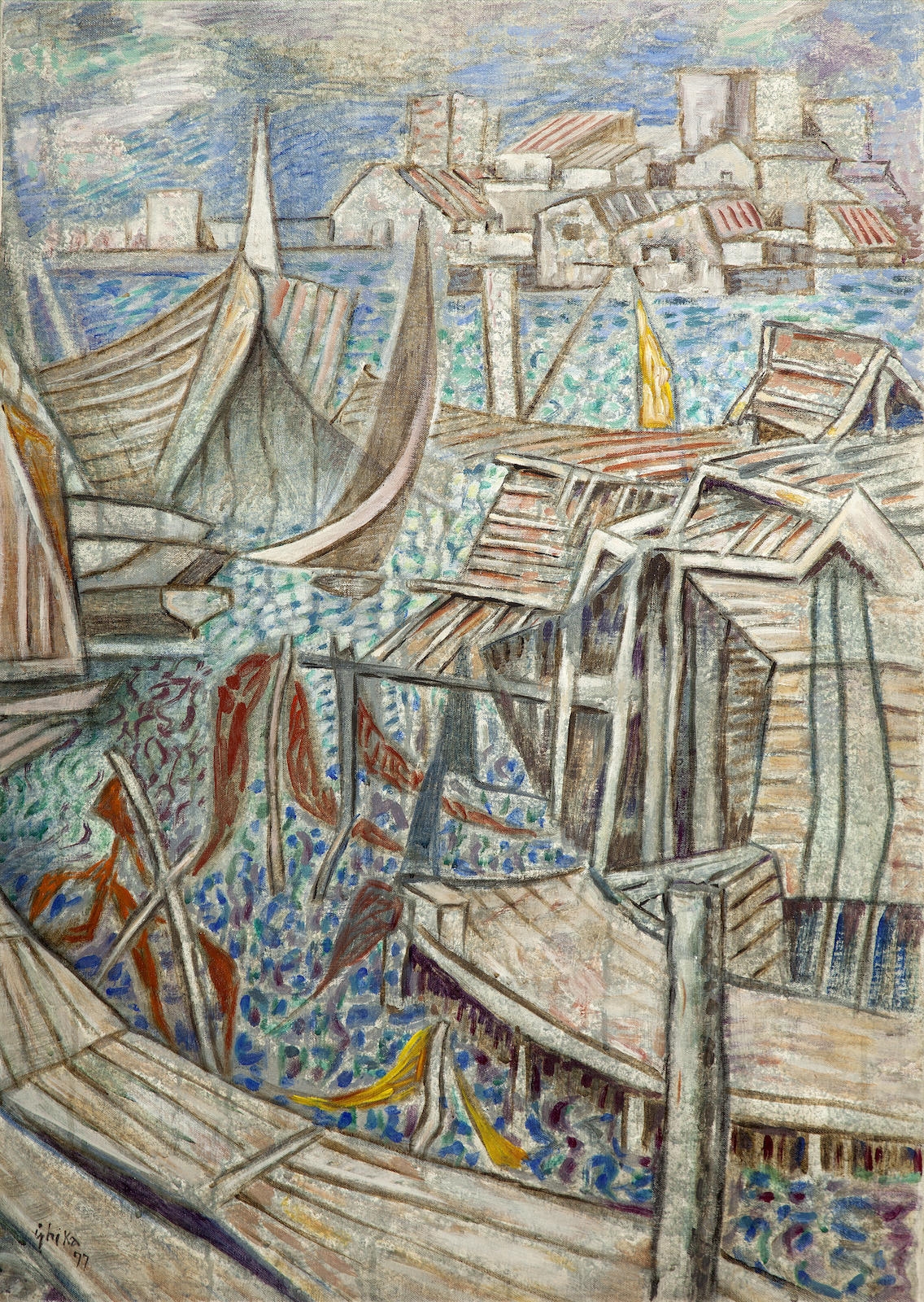 Nikos Hadjikyriakos-Ghika | Fishing place by a lagoon (1977) | MutualArt