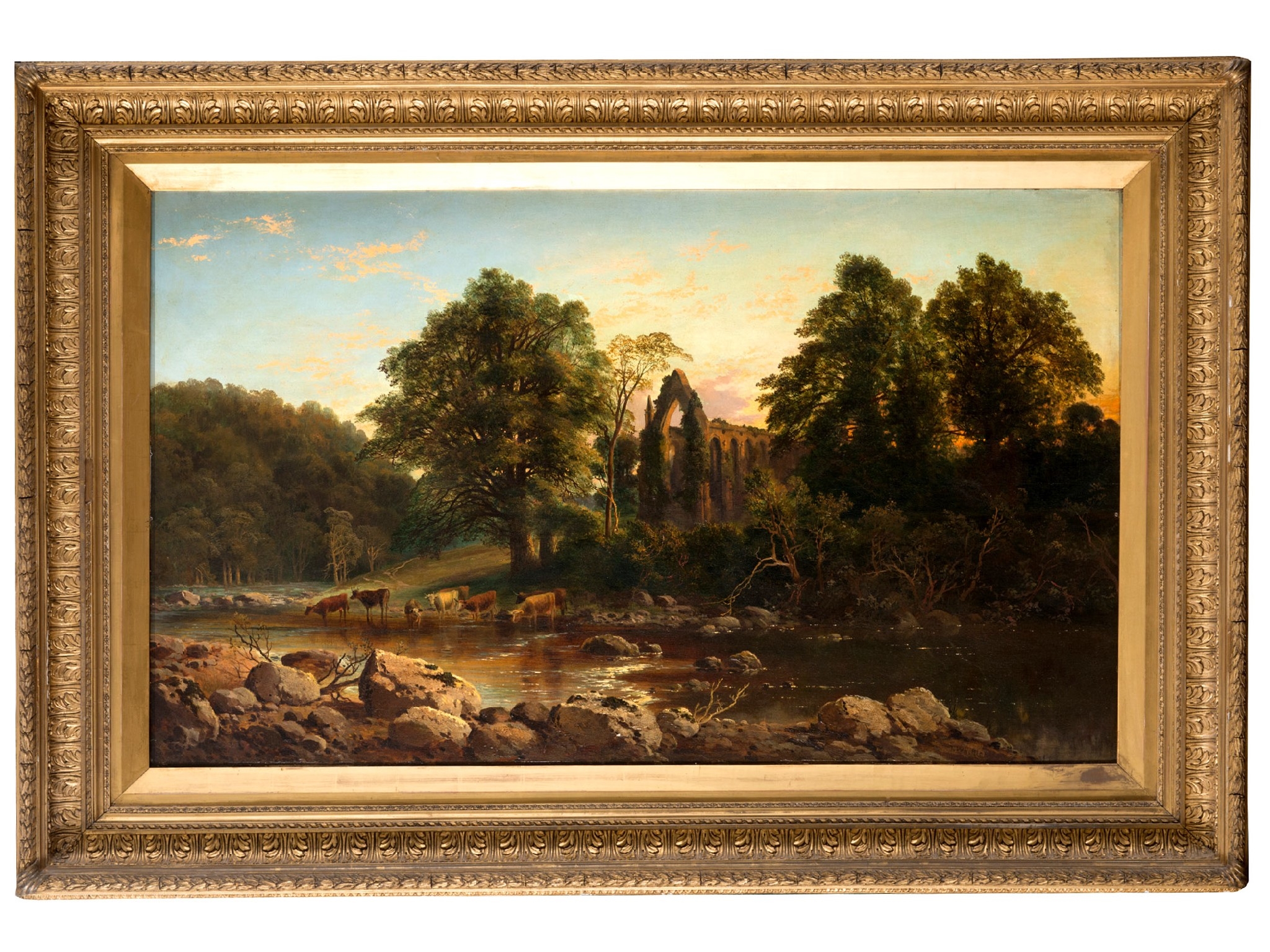 Thomas Whittle the Younger | CATTLE BY A RIVER NEAR A RUINED ABBEY ...