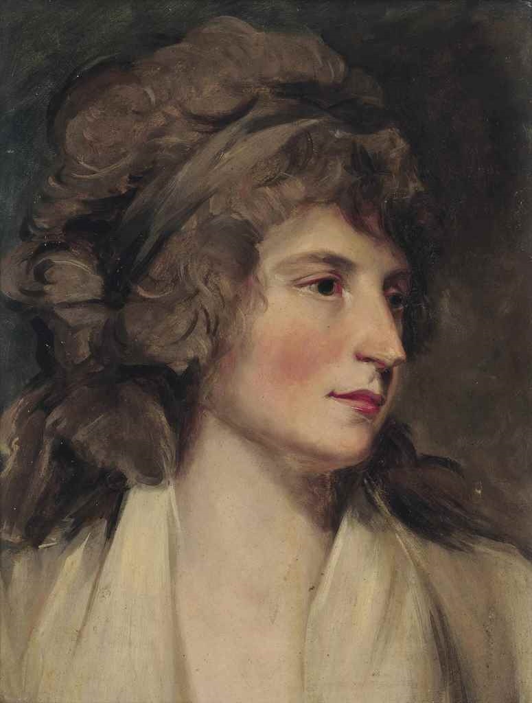 John Hoppner | Portrait of a lady, bust-length, in a white dress ...