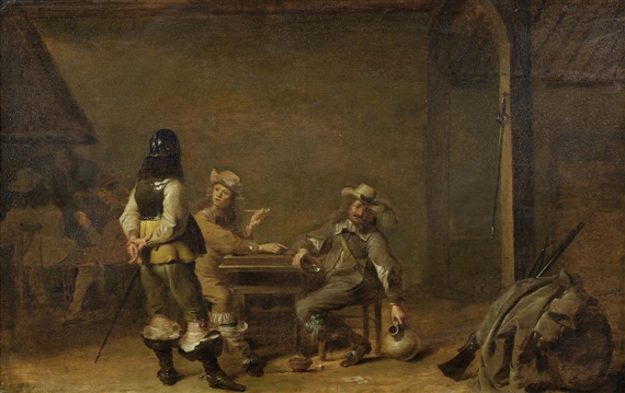Jan Olis | Soldiers drinking and playing cards in an interior | MutualArt