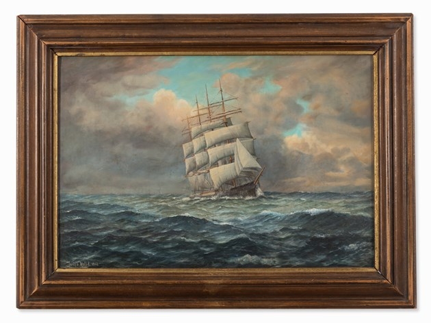 Johannes Holst | A Three-Masted Clipper in a Rough Sea (1943) | MutualArt
