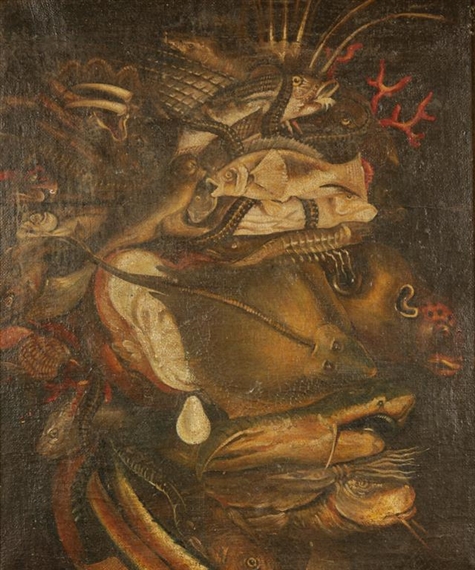 Giuseppe Arcimboldo | A still life study of fish and seafood arranged ...