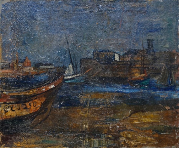 Adrian Hill | Fishing vessels in a harbour (1955) | MutualArt