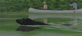 Alex Colville | Swimming Dog and Canoe (1979) | MutualArt