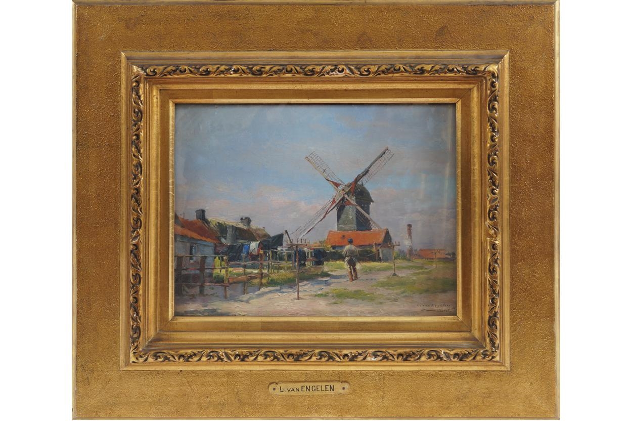 Louis Van Engelen | A town with a windmill | MutualArt