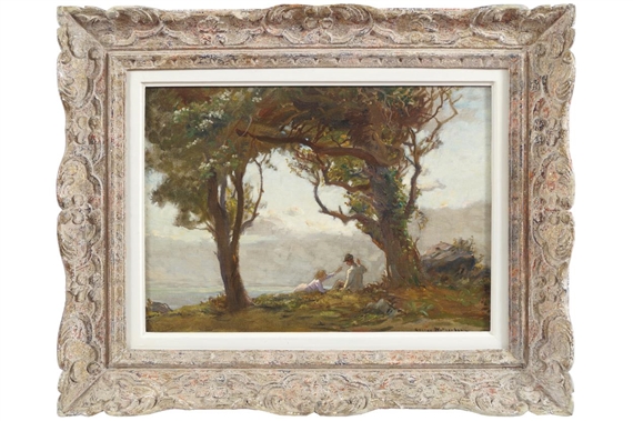 George Faulkner Wetherbee | Two girls playing in the woods | MutualArt