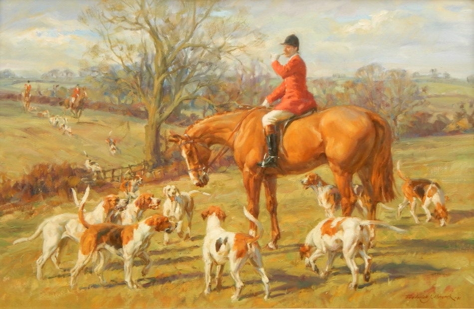 Frederick J. Haycock | Huntsman and hounds in landscape (1991) | MutualArt
