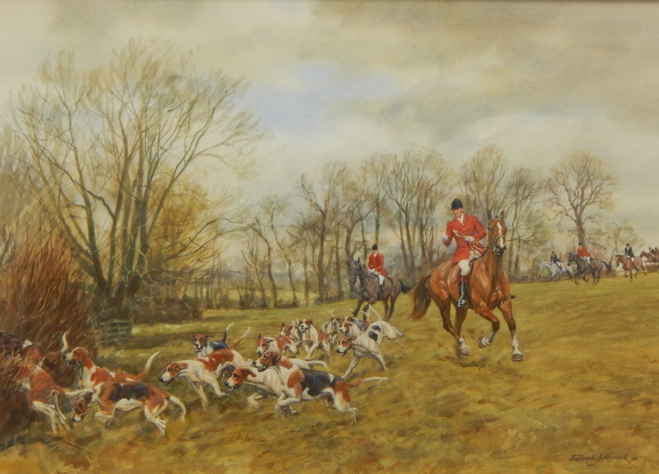 Frederick J. Haycock | Huntsmen and hounds in landscape (1989) | MutualArt