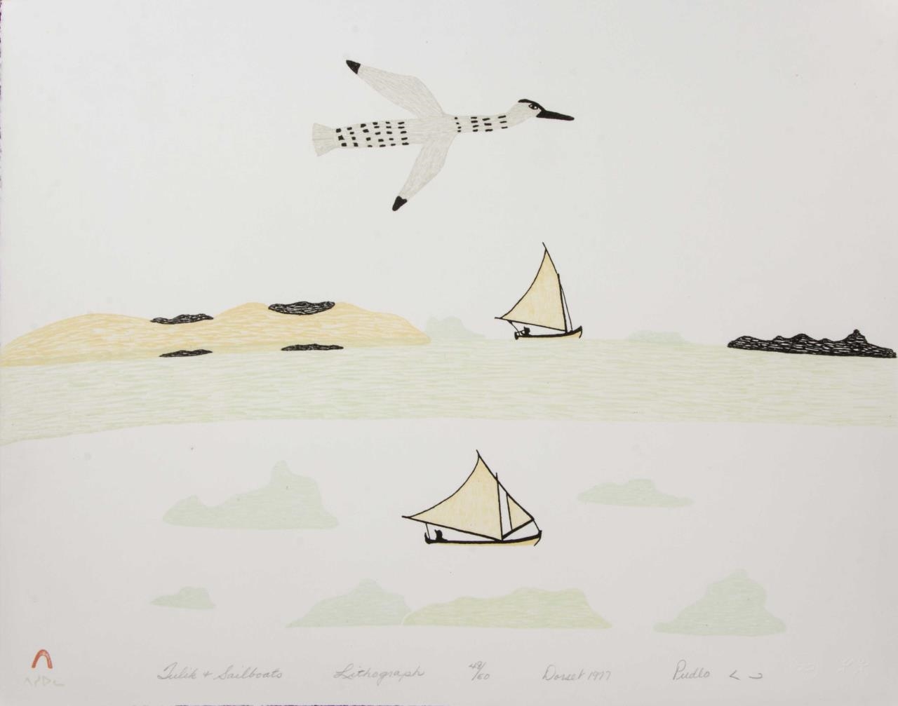Pudlo Pudlat | Tulik & Sailboats (1977) | MutualArt