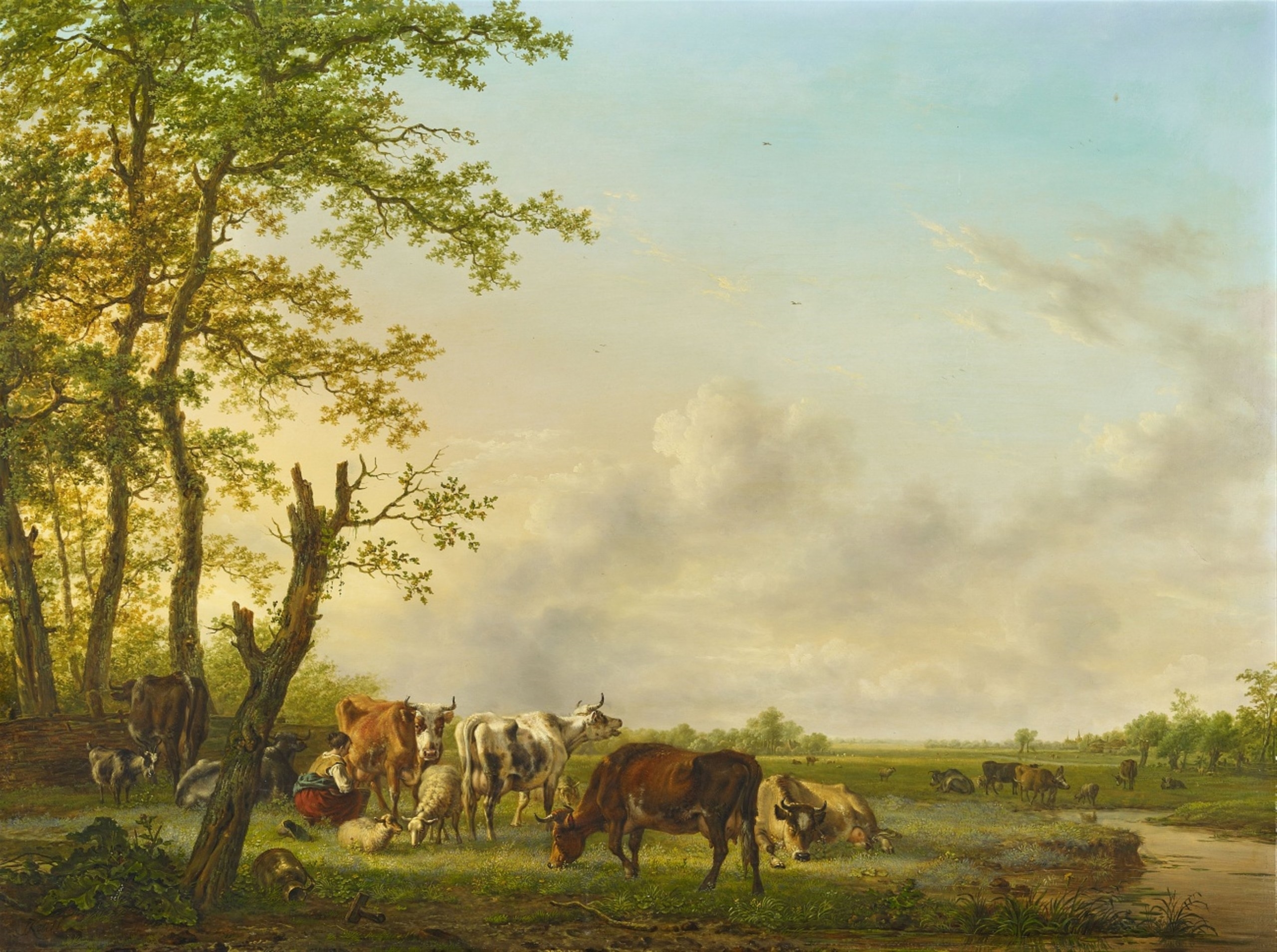 Jan Kobell II | Meadow Landscape with a Shepherd and Shepherdess ...
