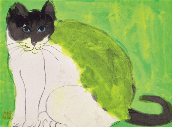 Walasse Ting | A Green Cat (1986) | MutualArt