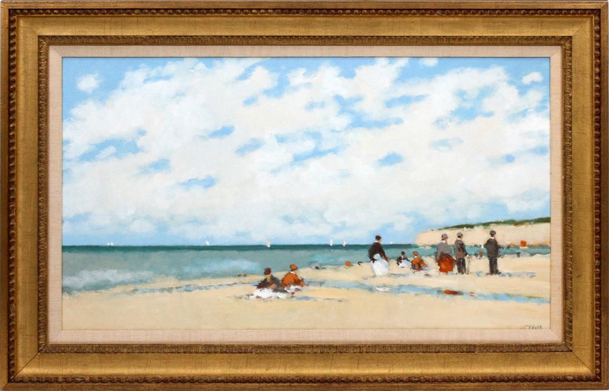 Frederick McDuff | A Beach Scene with Figures and Sailboats in the ...